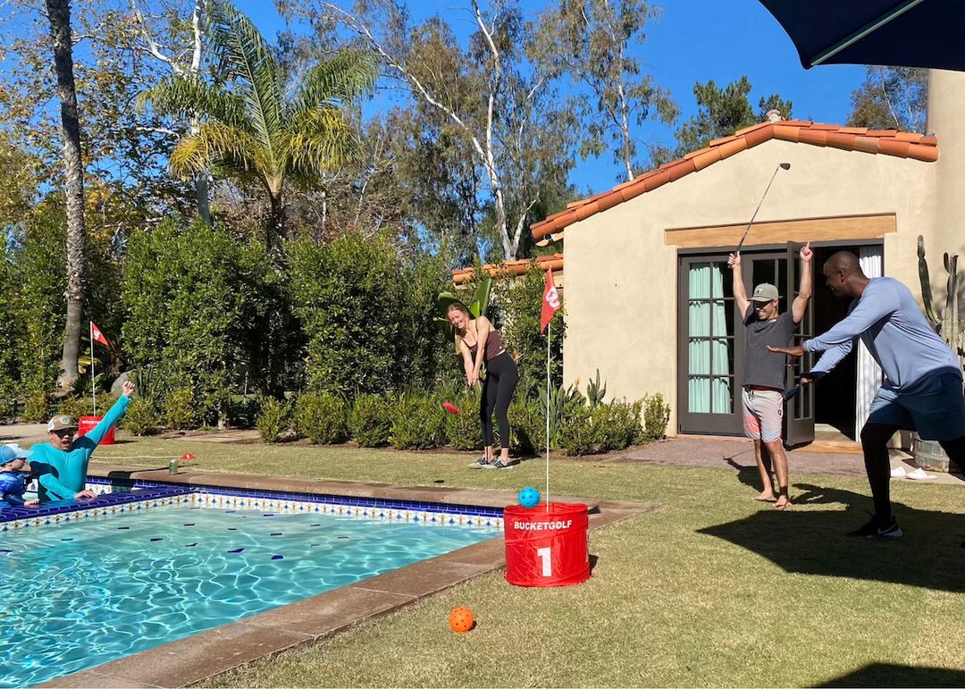 BucketGolf Bundle | Play golf anywhere portable golf course + clubs