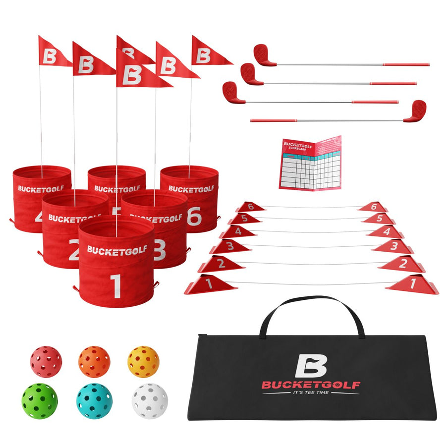 BucketGolf Bundle | Play golf anywhere portable golf course + clubs