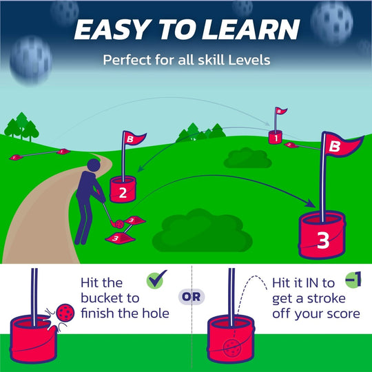 BucketGolf Bundle | Play golf anywhere portable golf course + clubs
