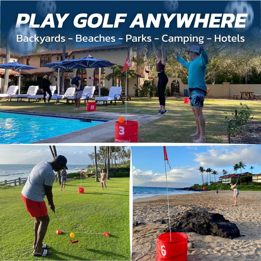 BucketGolf Bundle | Play golf anywhere portable golf course + clubs