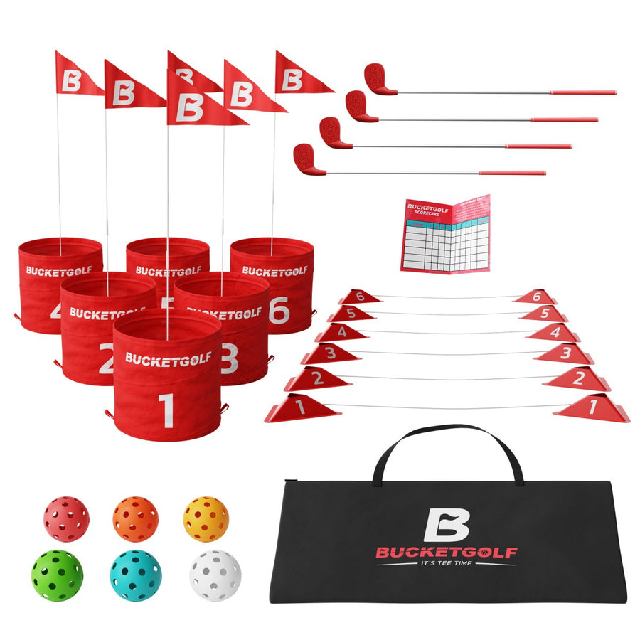 BucketGolf Bundle | Play golf anywhere portable golf course + clubs