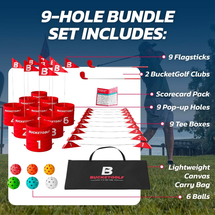 BucketGolf Bundle Pro 9 Hole | Portable par 3 golf course clubs kids ...