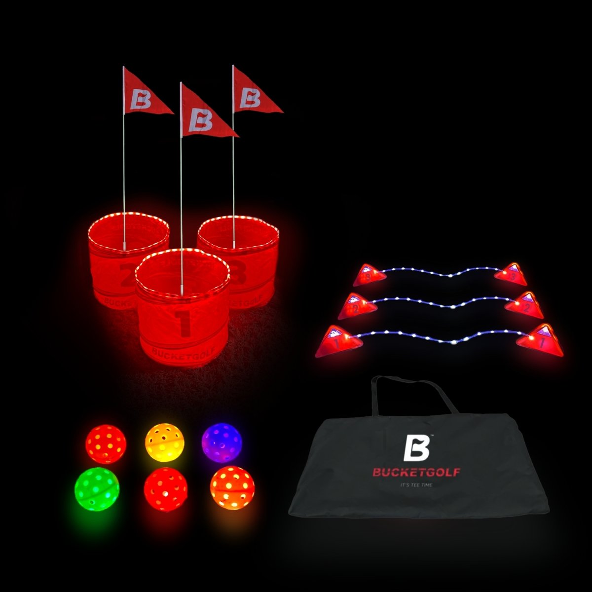 BucketGolf GLOW Starter Set | Light up night golf game – Elevate Sports LLC
