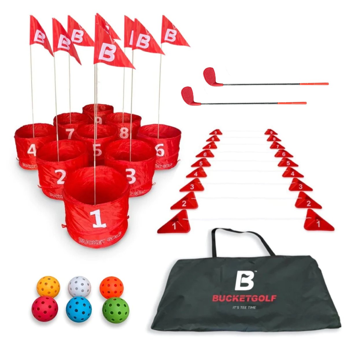 BucketGolf Bundle Pro 9 Hole | Portable par 3 golf course clubs kids ...